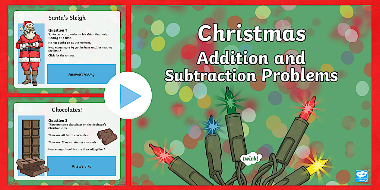 Addition and Subtraction Christmas PowerPoint (teacher made)