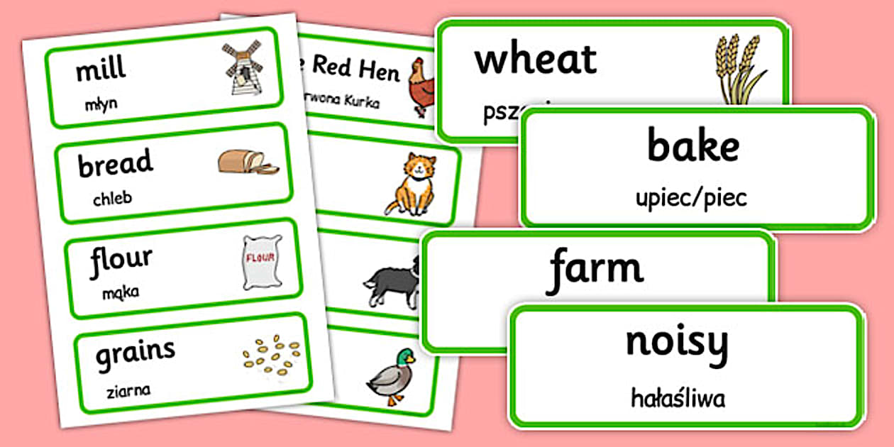 Little Red Hen Word Cards Polish Translation
