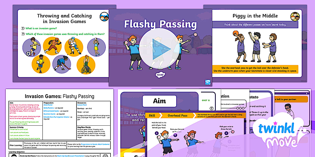 👉 Twinkl Move PE - Year 2 Invasion Games Lesson 3 - Flashy Passing