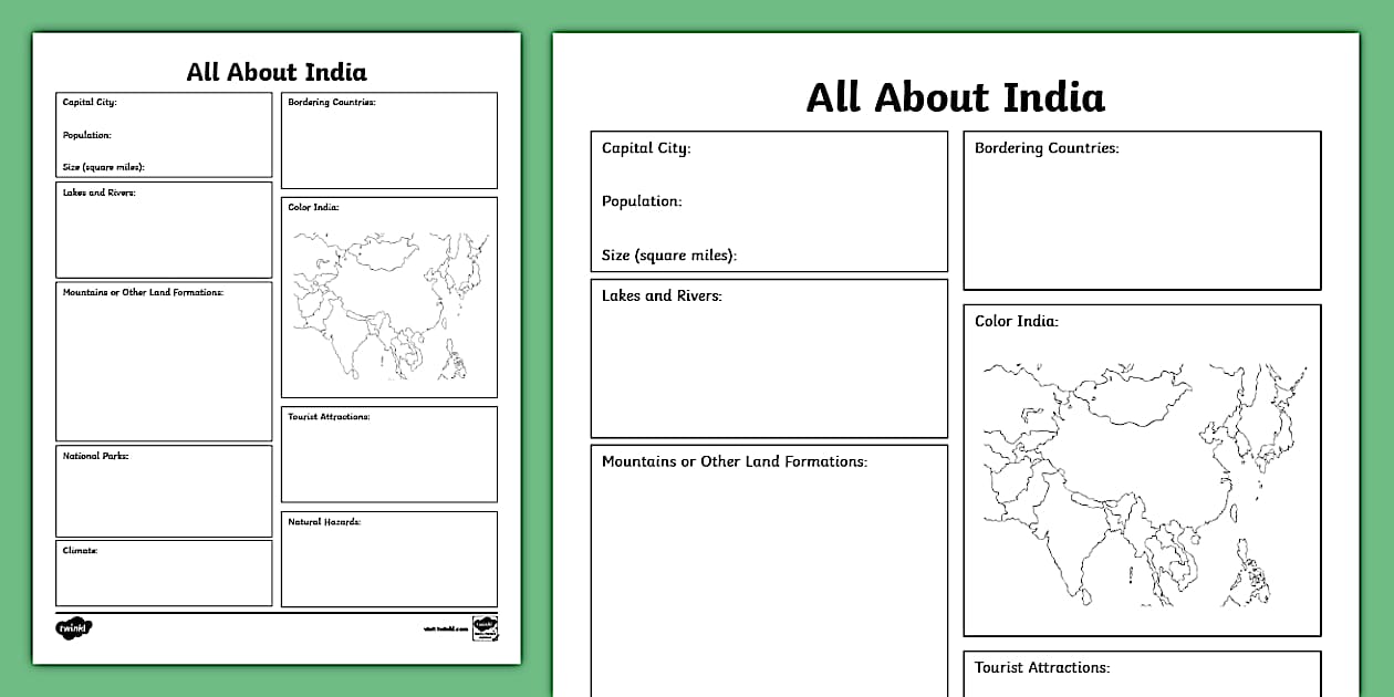 All About India Research and Write Worksheet (teacher made)