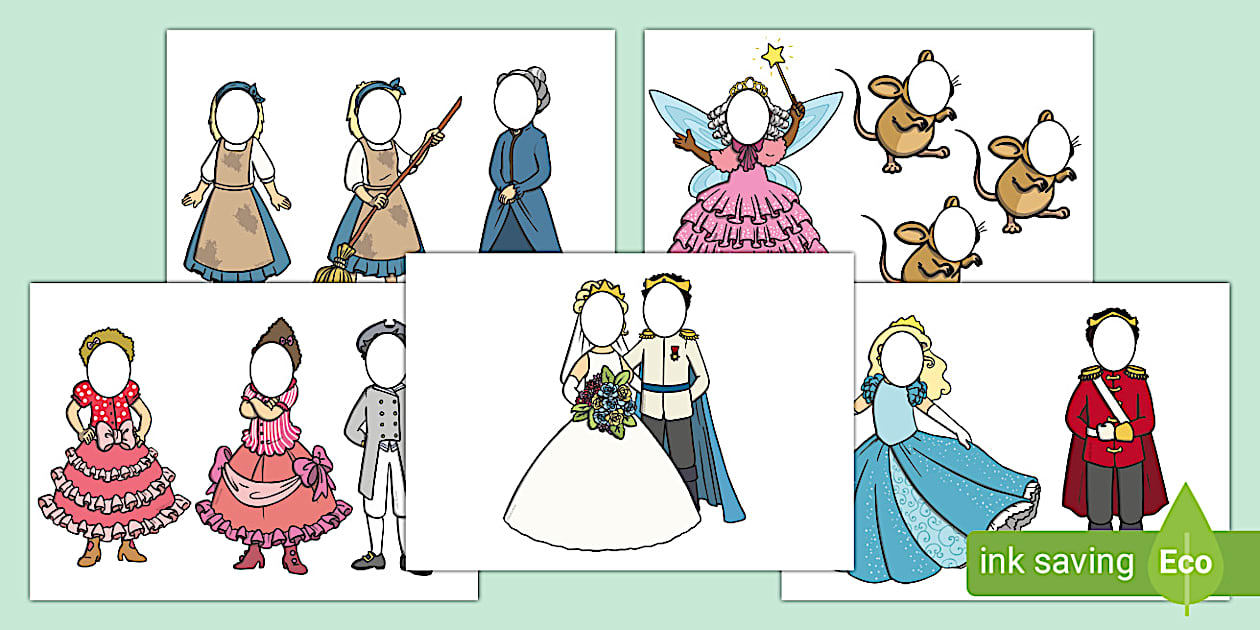 Cinderella Face Editable Stick Puppets - Twinkl