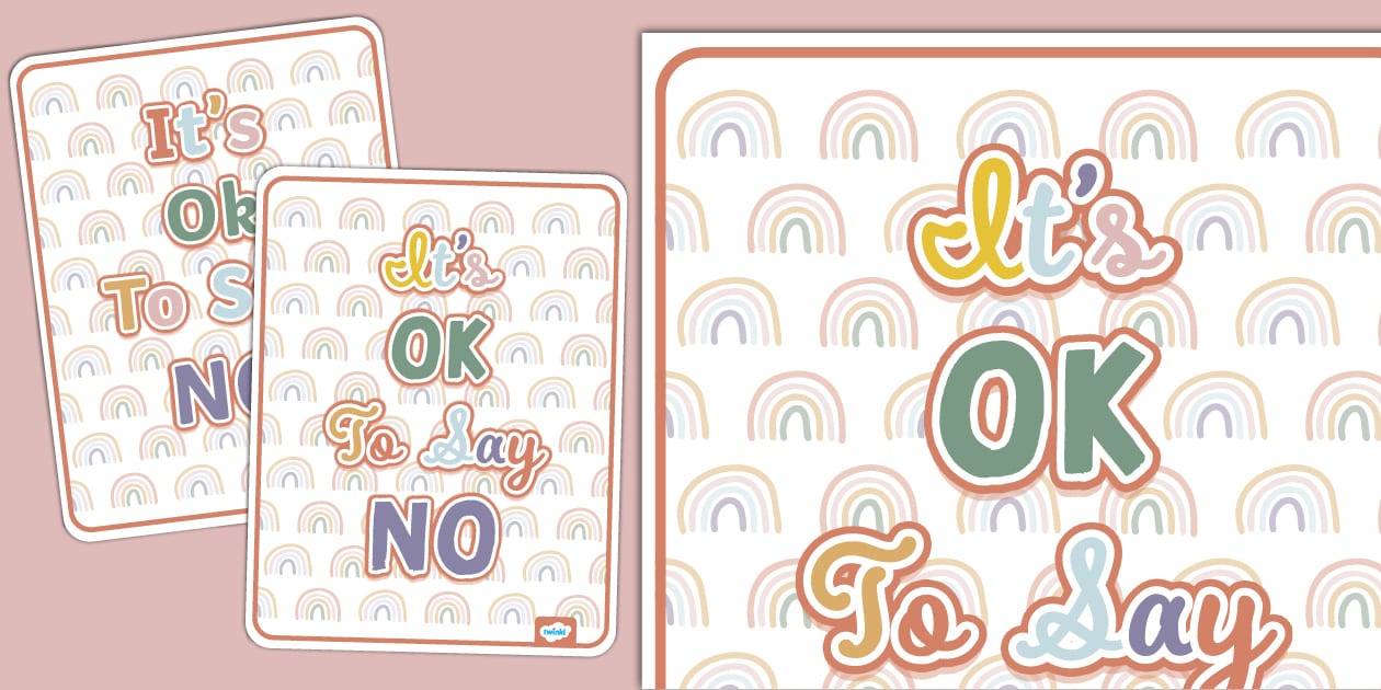 Muted Rainbow Themed It's Ok to Say No Display Poster