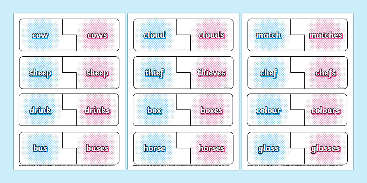 Plural Nouns Matching Puzzle - English Game (Teacher-Made)