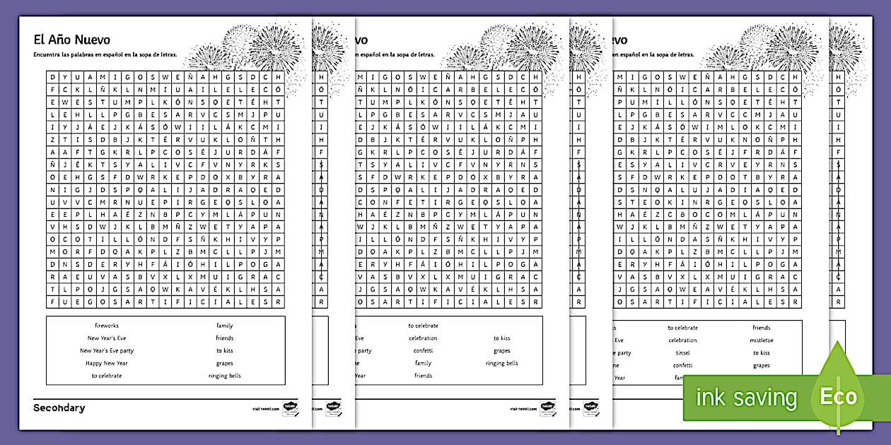 New Year's Eve Differentiated Word Search Spanish - Twinkl