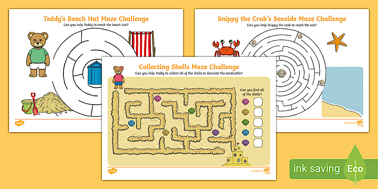Seaside Pencil Control Mazes (teacher made) - Twinkl