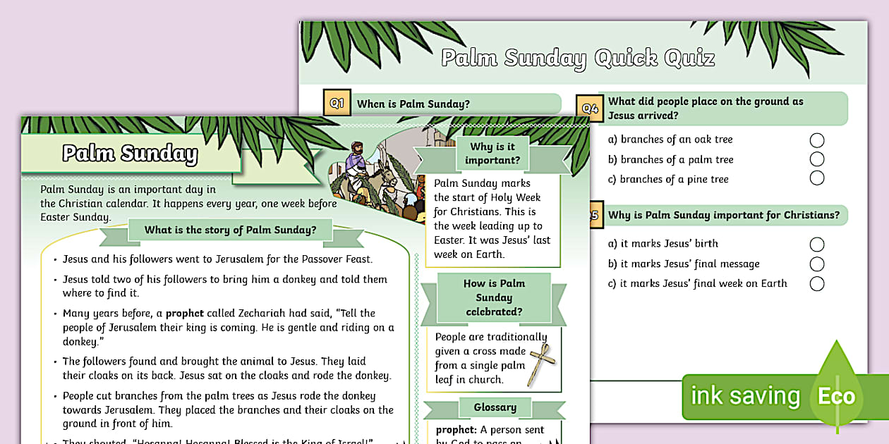 KS1 Palm Sunday Fact File and Quick Quiz (teacher made)