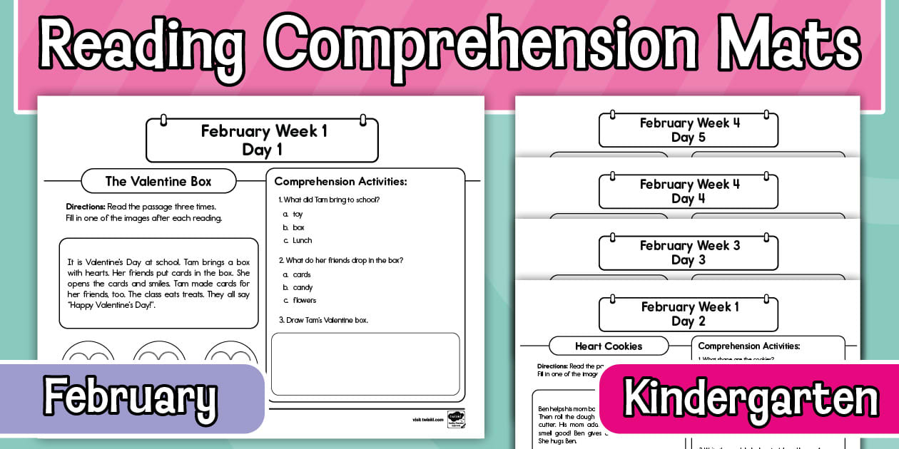 February Kindergarten Reading Comprehension Mats