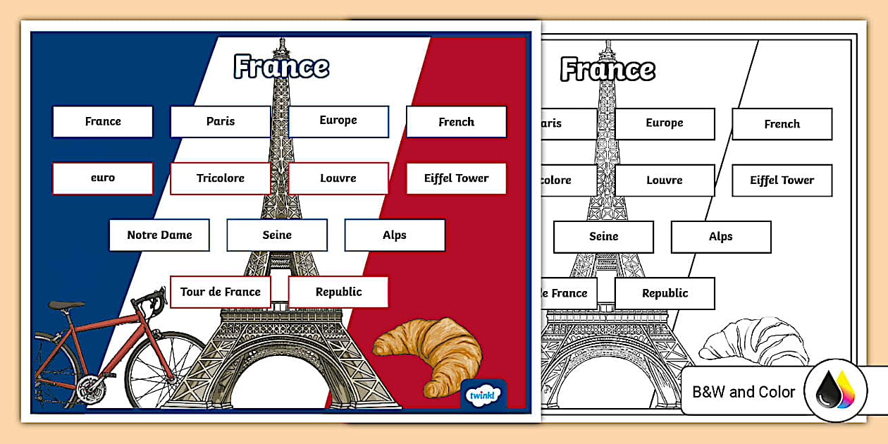 France Vocabulary Mat for 3rd-5th Grade