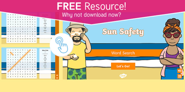 FREE! - Interactive Sun Safety Word Search Activity | Twinkl Go!