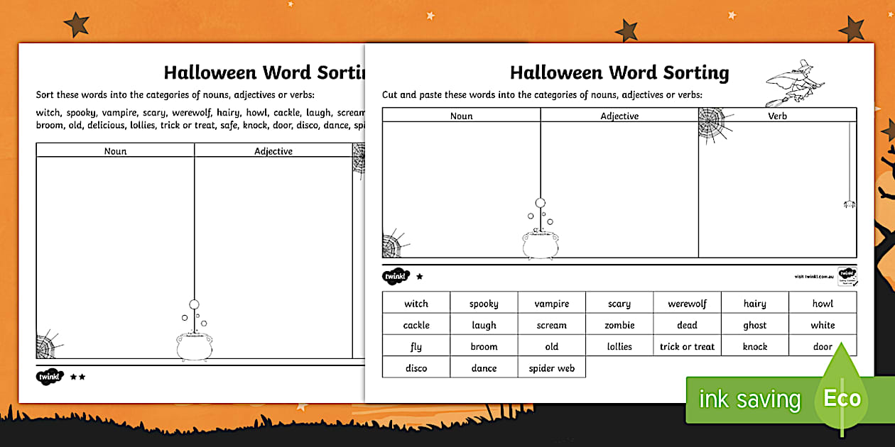 TAS Halloween Word Sorting Worksheet (teacher made) - Twinkl