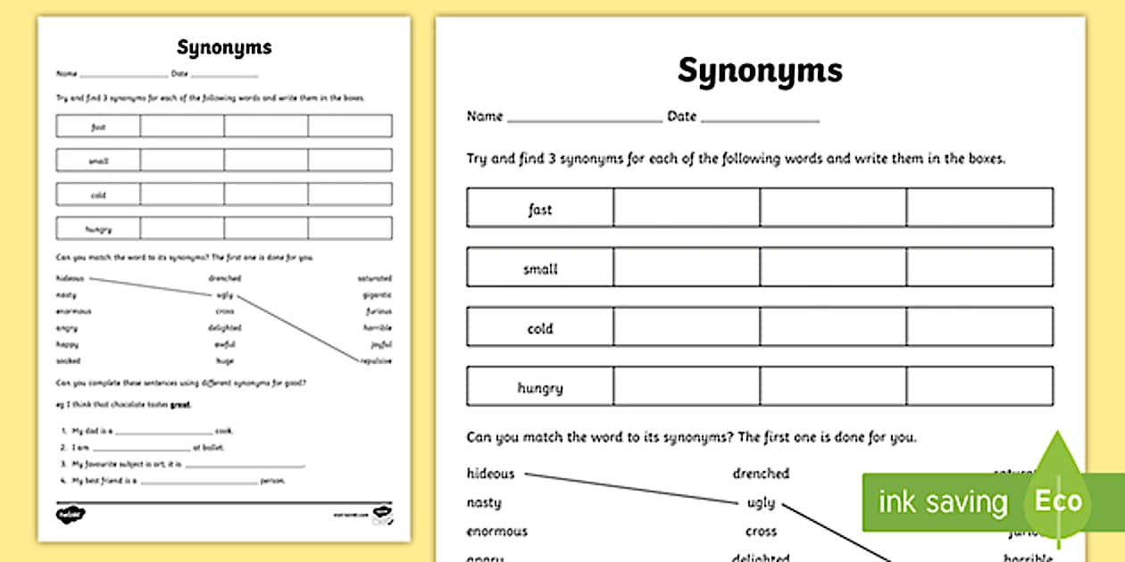 Editable Synonym Activity Worksheet - English Composition