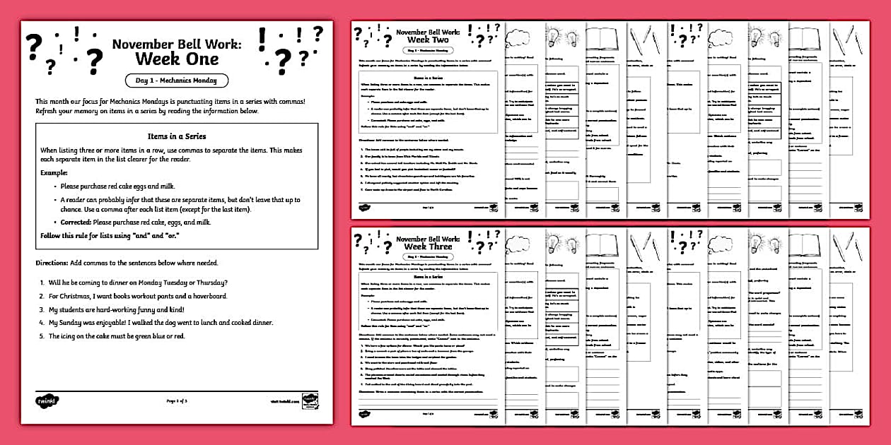 Sixth Grade ELA November Bell Work Bundle - Twinkl
