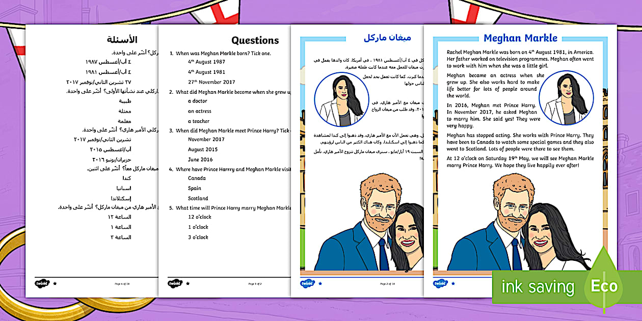 Lower Ability KS1 Meghan Markle Differentiated Reading Comprehension ...