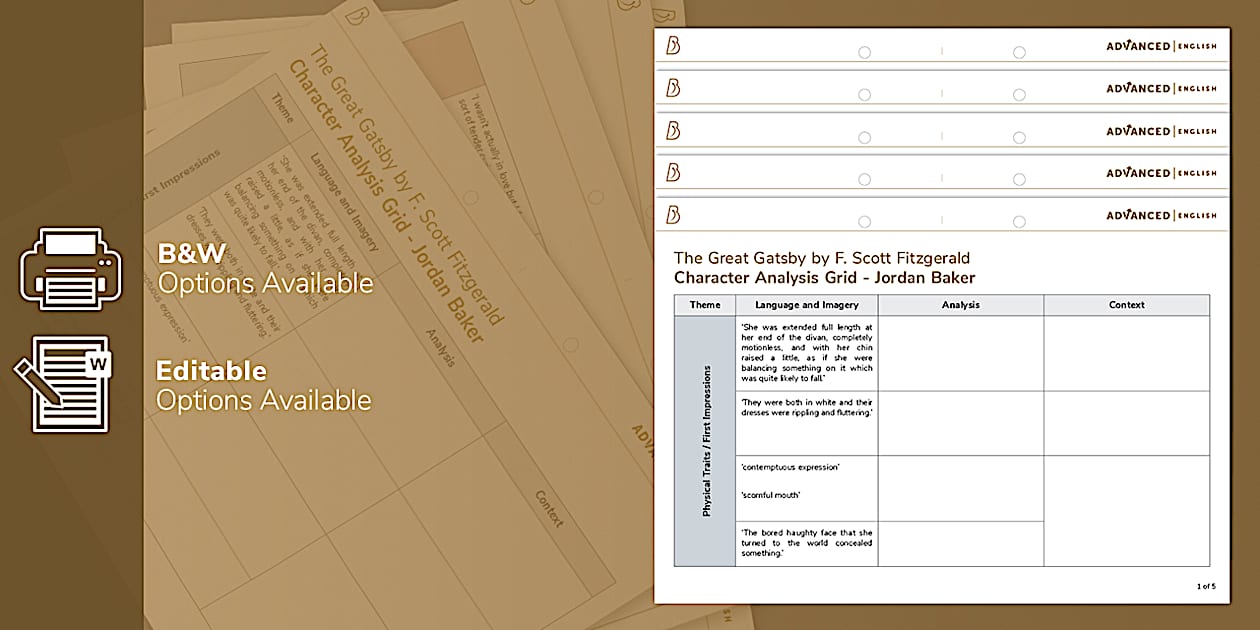 The Great Gatsby Revision: Jordan Baker Character Grid