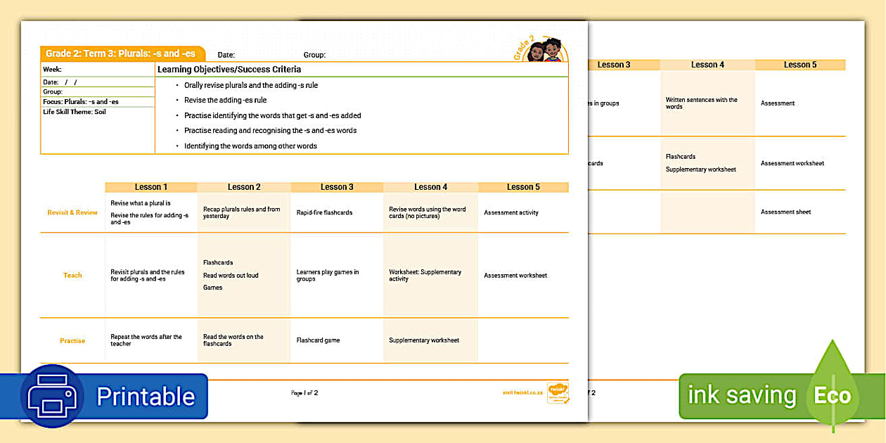 Grade 2 Phonics Term 3: -s -es Planning