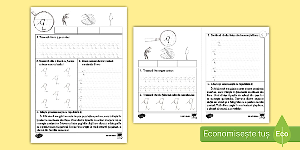 Trasarea literei q mic de mână | Fișă de activitate | Twinkl