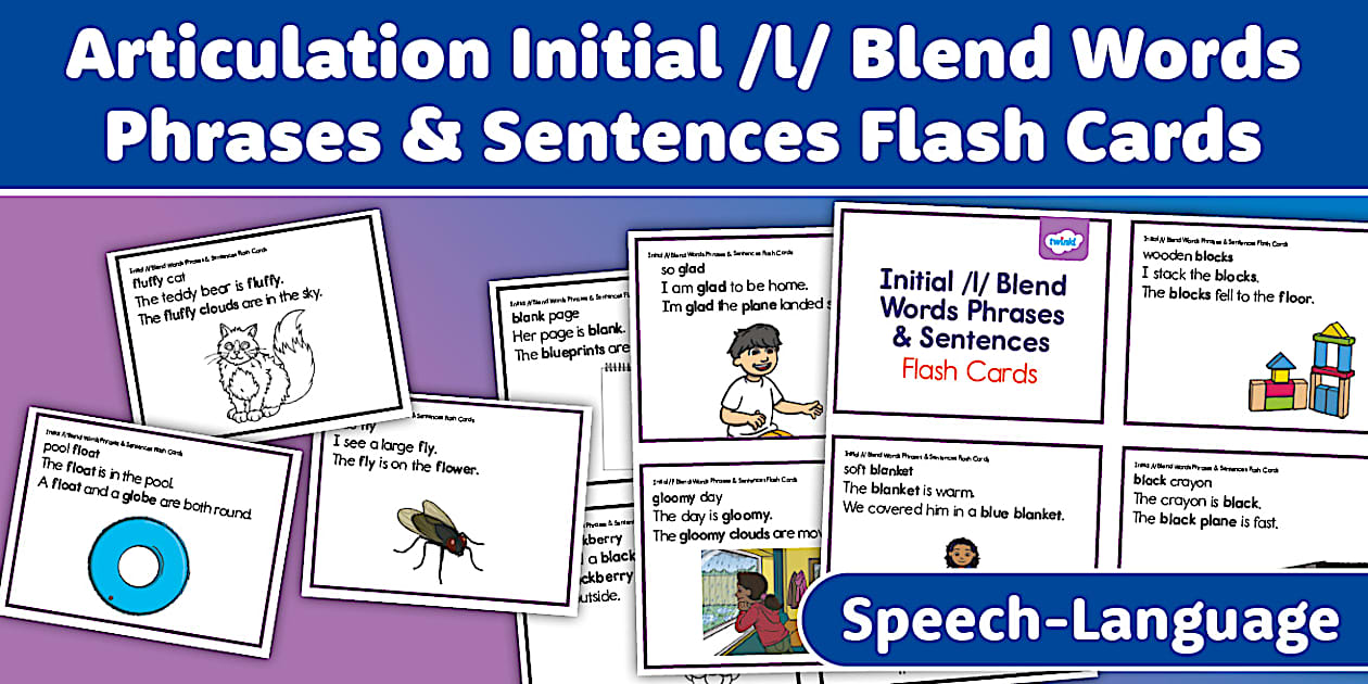 lnitial /l/ Blend Words Phrases & Sentences Flash Cards