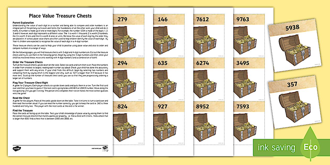 Place Value Treasure Chests Game (teacher made) - Twinkl