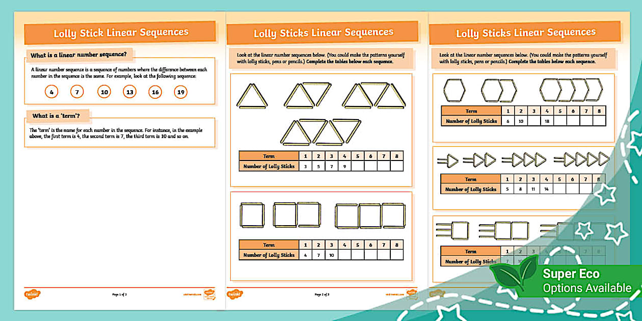 👉 Lolly Sticks Linear Sequences Activity (Ages 10 - 11)