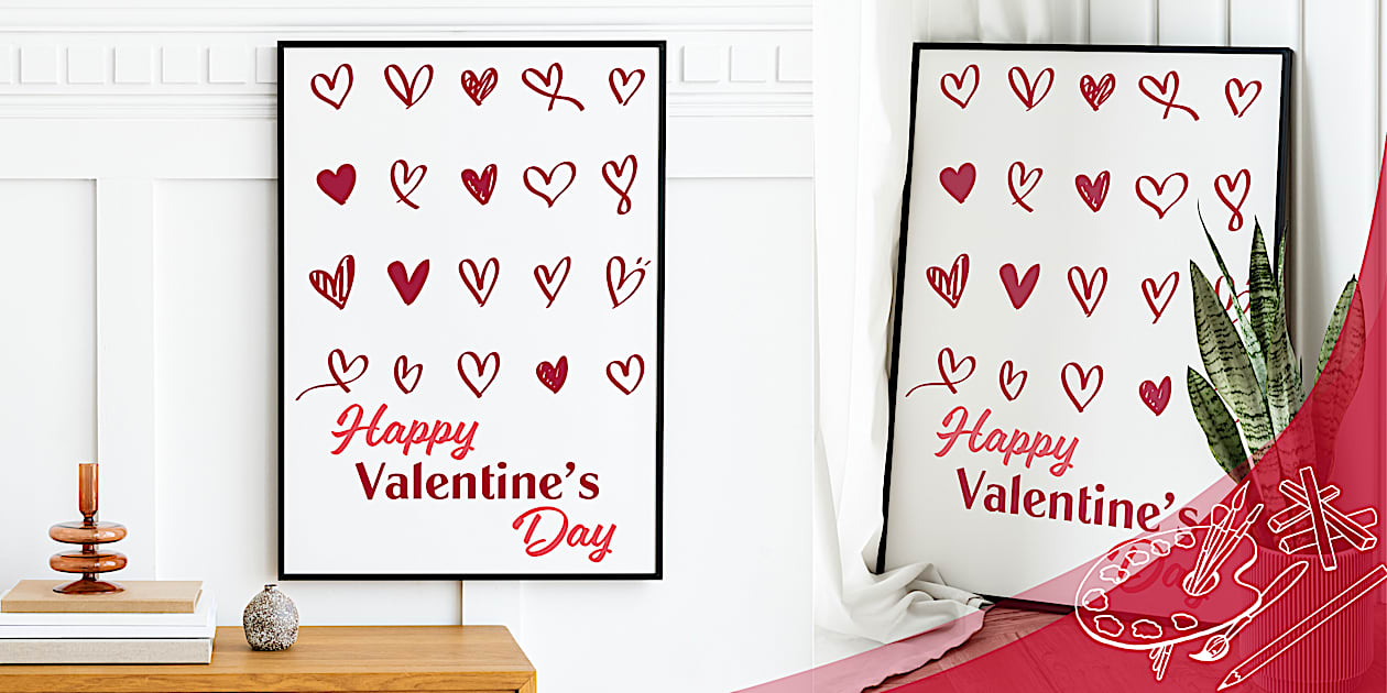 Happy Valentine's Day Red Hearts Poster | Twinkl Art Gallery