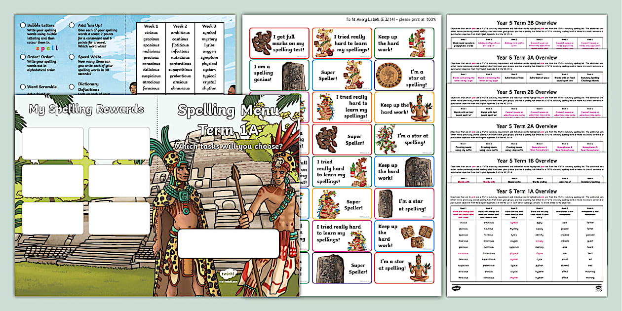 Year 5 Maya Themed Spelling Menu Resource Pack - Twinkl