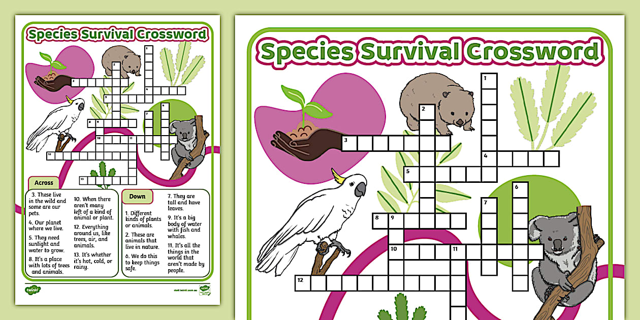 Species Survival Crossword F-2 (teacher made) - Twinkl