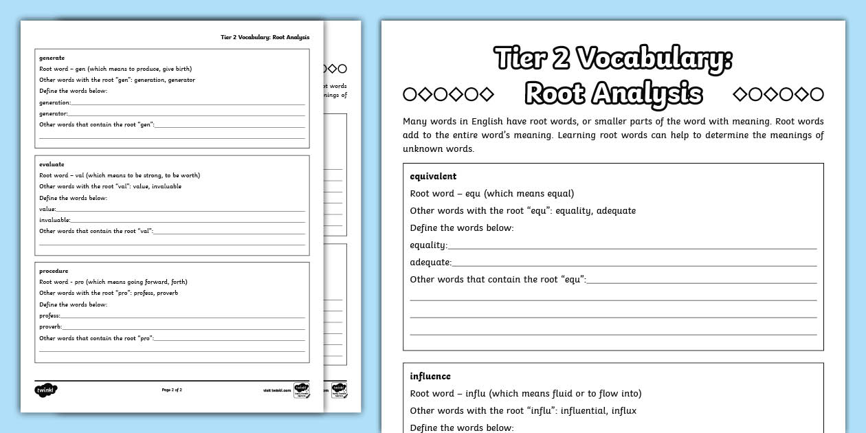 Tier 2 Vocabulary Root Words Analysis - Twinkl