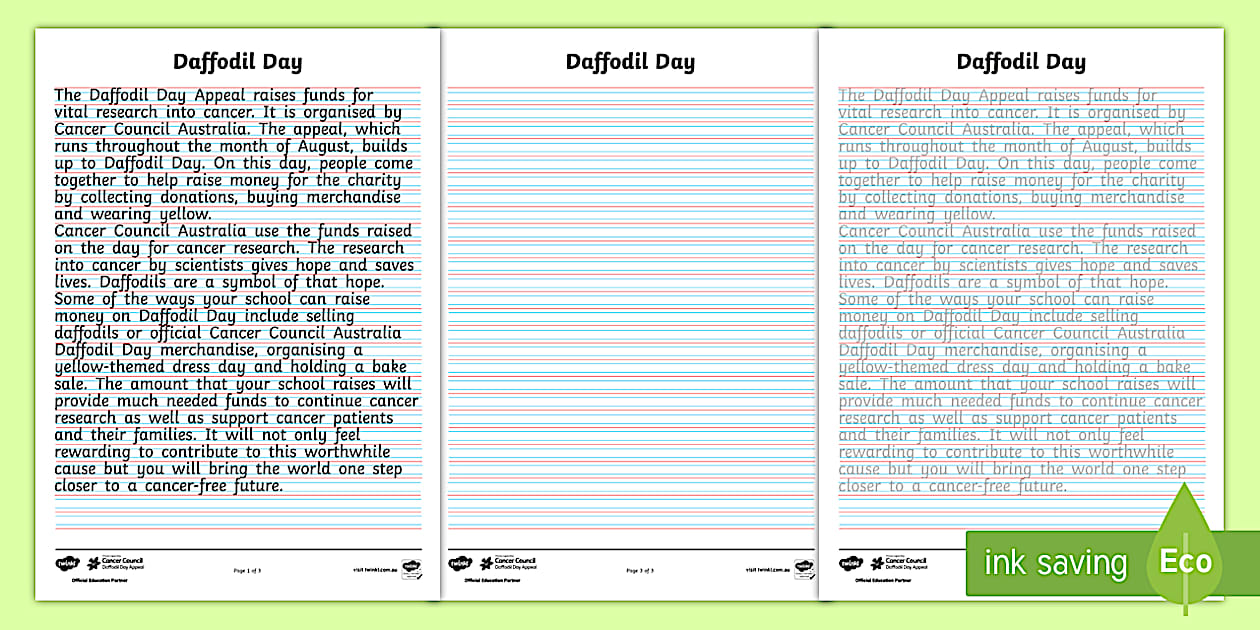 FREE! - Daffodil Day Years 3-4 Handwriting Worksheets