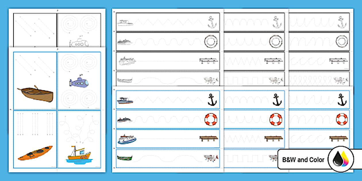 Boats Fine Motor Skills Tracing Cards: Lines