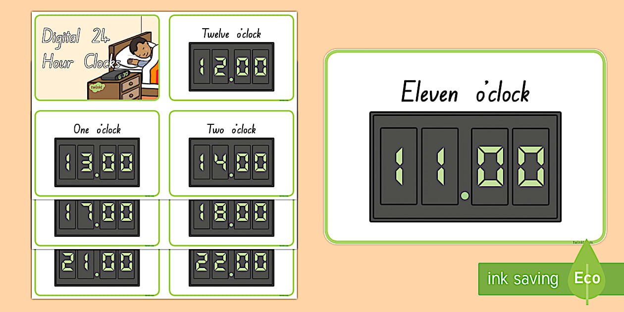 Digital Clocks O'Clock 24 Hour Cards (teacher made) - Twinkl