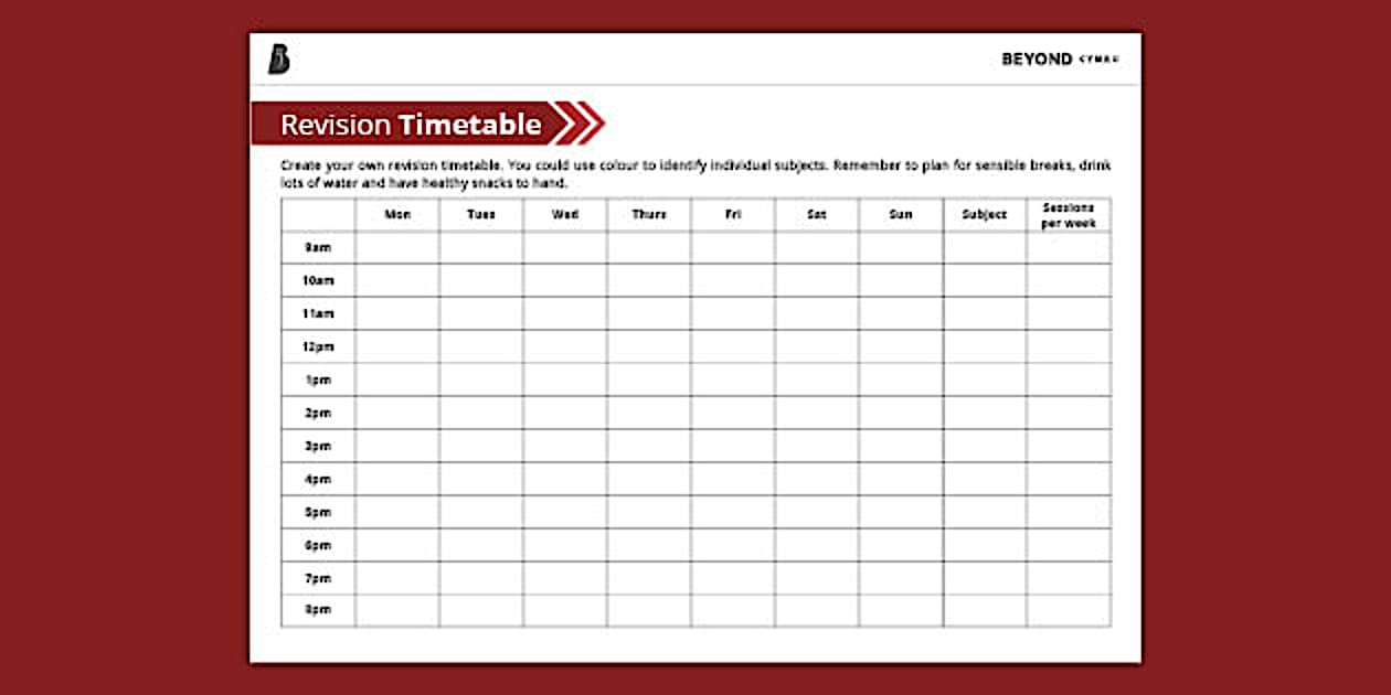 Secondary Blank Revision Timetable (Teacher-Made) - Twinkl