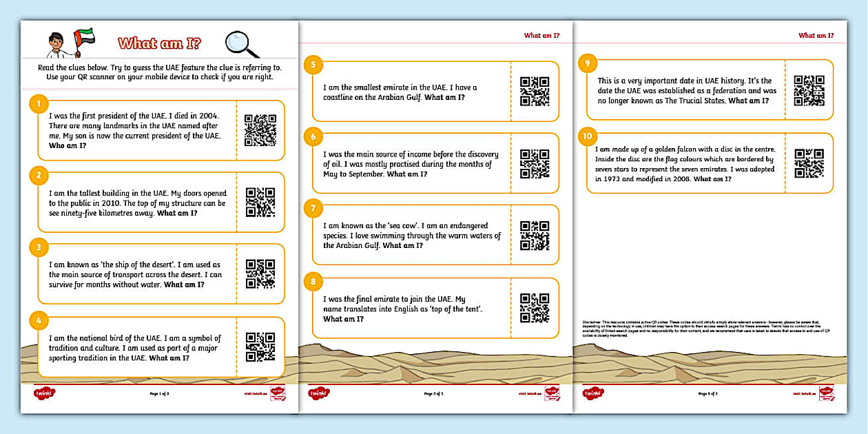 What am I? UAE QR Code Activity (Hecho por educadores)