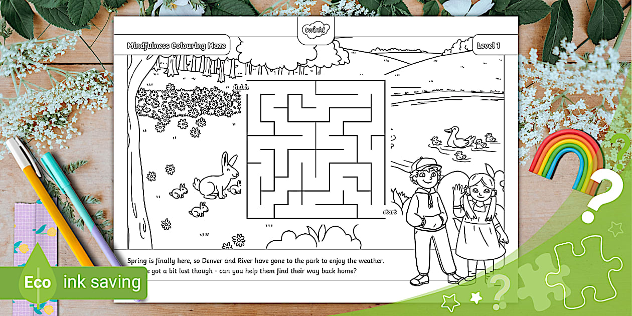 Spring Mindfulness Colouring Maze - Level 1 Difficulty
