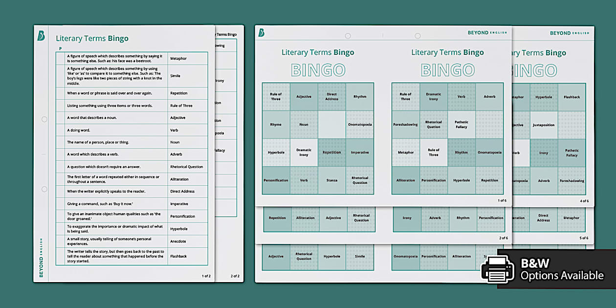 Literary Terms Bingo (teacher made) - Twinkl