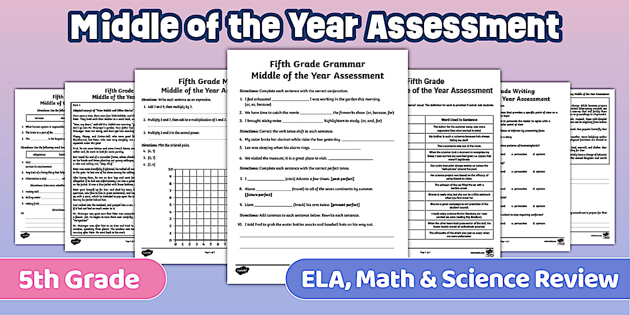 Fifth Grade Middle of the Year Assessment Pack - Twinkl