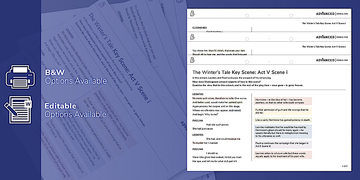 The Winter's Tale: Key Scenes - Act V Scene i (teacher made)