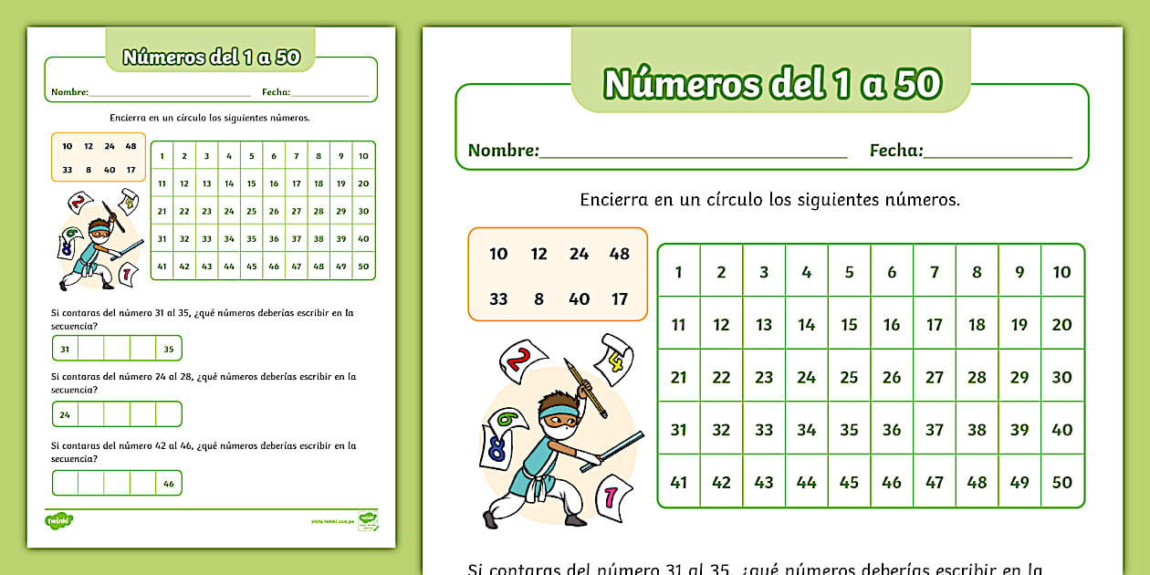 Guía de Trabajo: Números del 1 al 50 | Twinkl - Twinkl