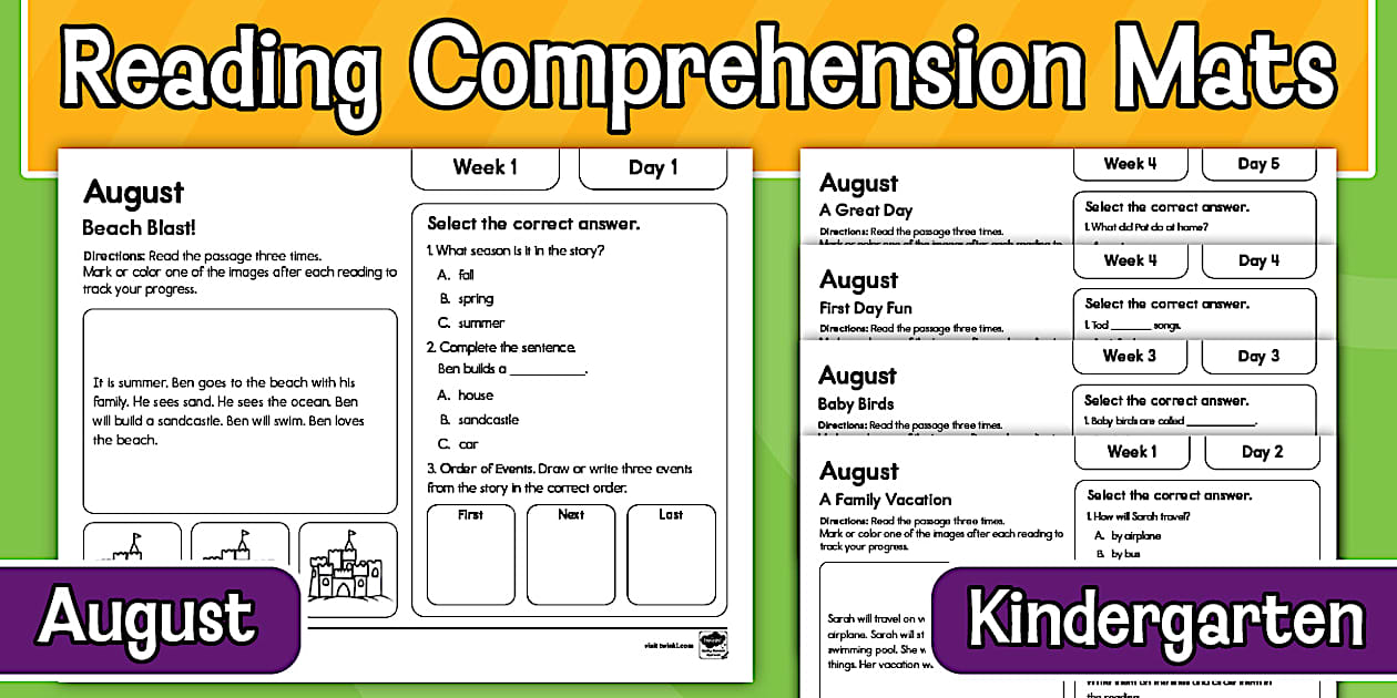 Kindergarten August Daily Reading Comprehension Mats