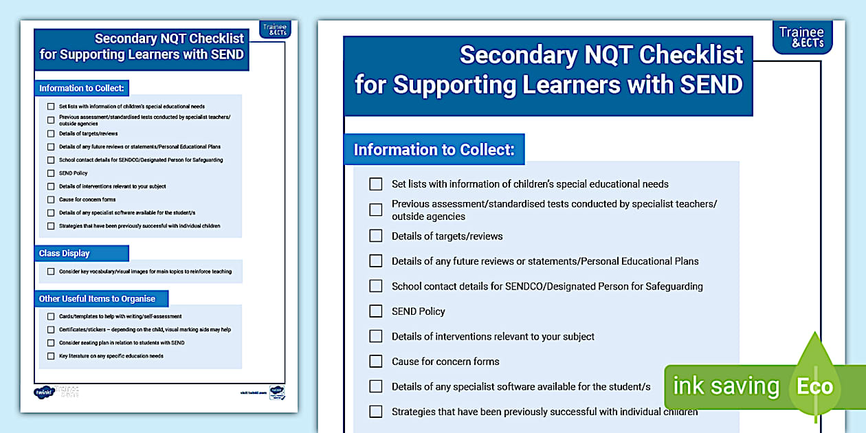 Secondary ECT Supporting Learners with SEND Checklist Secondary ECT Supporting Learners with SEND Checklist