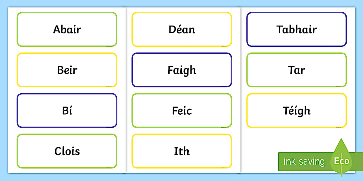 Irregular Verbs (Na Briathra Neamhrialta) Word Cards Gaeilge