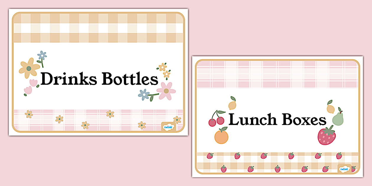 Checkered Charm-Themed Lunch Box and Drink Bottle Signs