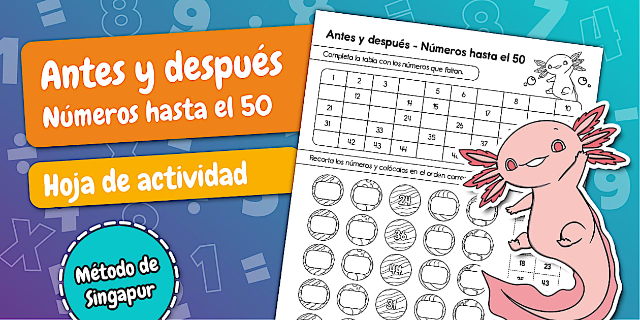 Números antes y después hasta 50: