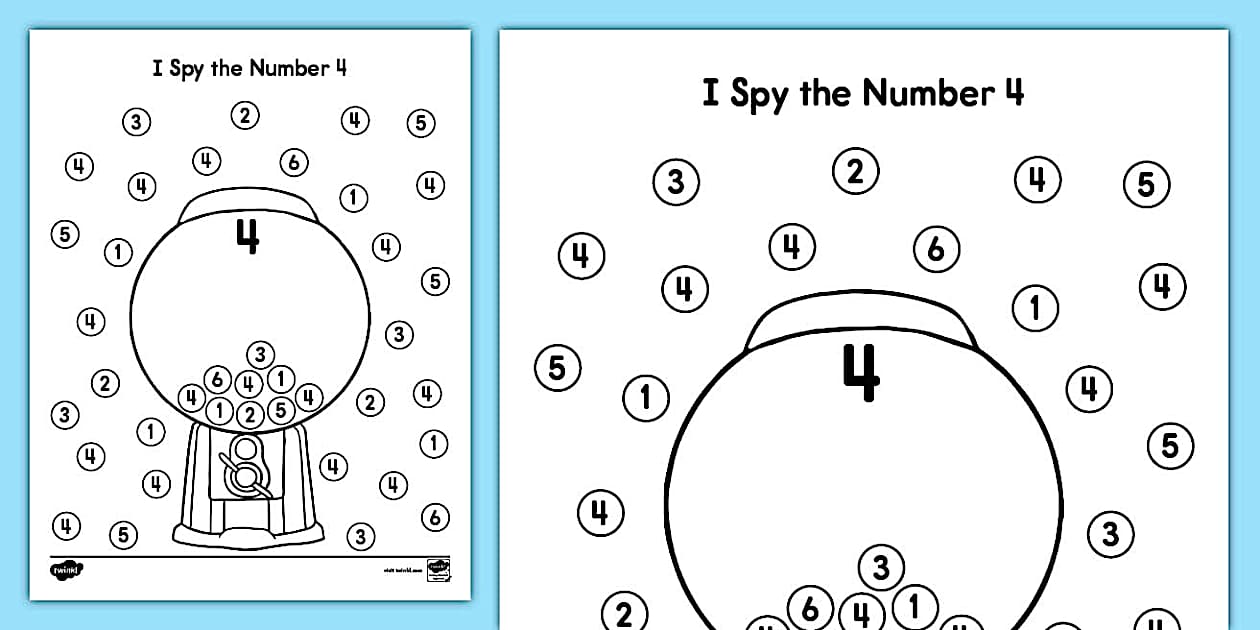I Spy the Number 4 Worksheet - Twinkl
