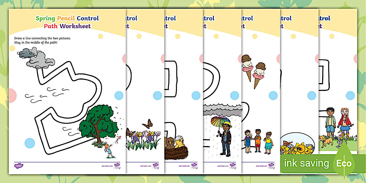 Spring Pencil Control Path Worksheets (Hecho por educadores)