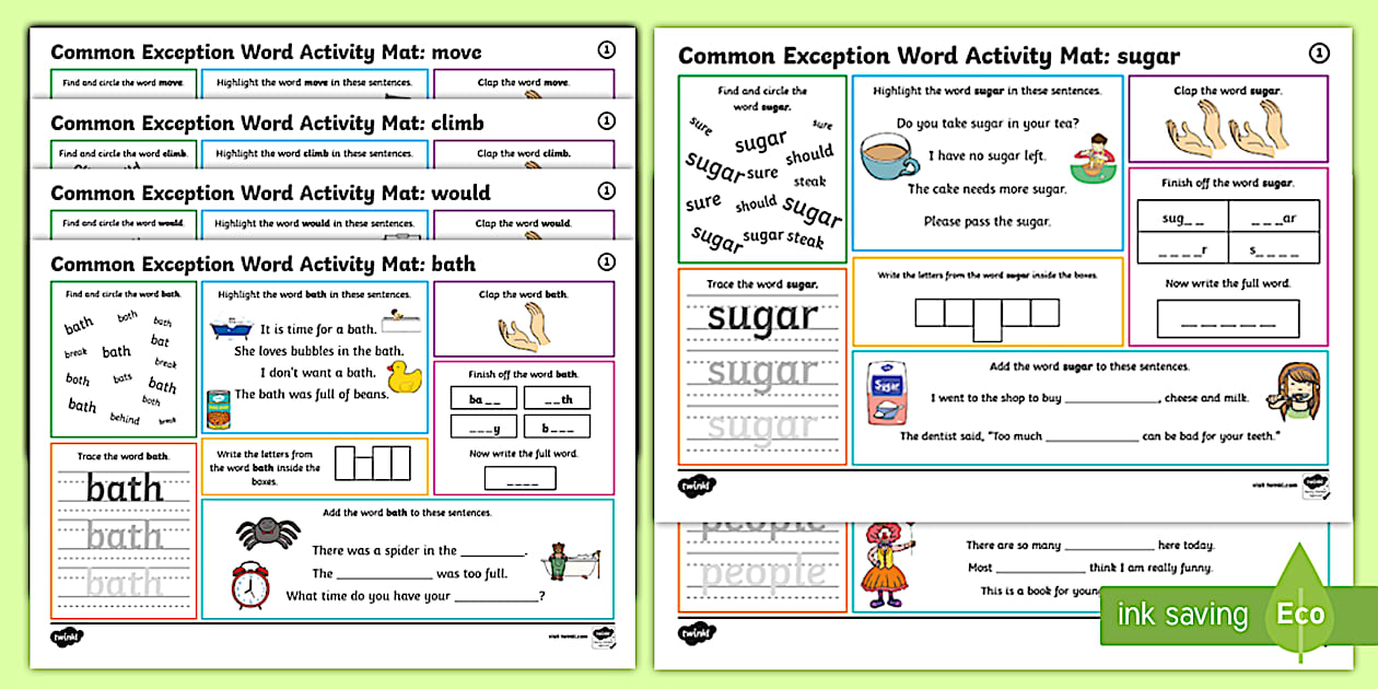 Cursive Year 2 Common Exception Word Activity Mat Weekly Bumper Pack