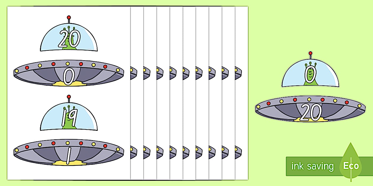 Number Bonds to 20 Aliens and Spaceships Cut-Outs - Twinkl