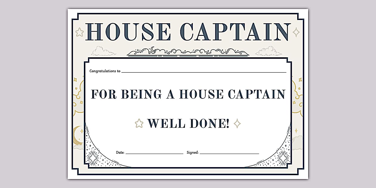 Celestial-Themed House Captain Certificate (teacher made)