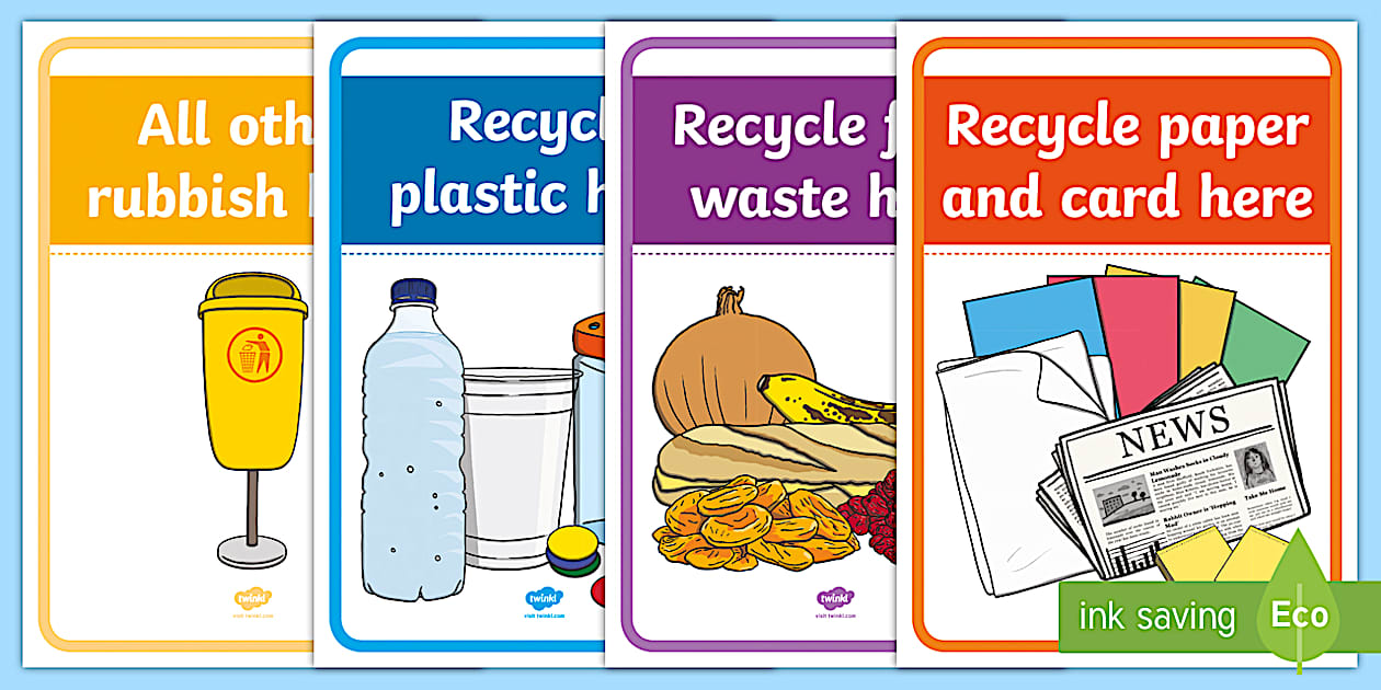 Recycling Bin Labels - Primary Eco Display Resource - Twinkl