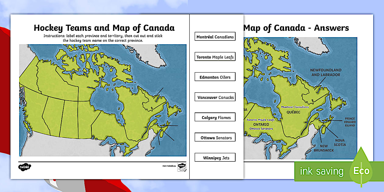 Hockey Teams and Map of Canada Activity (teacher made)