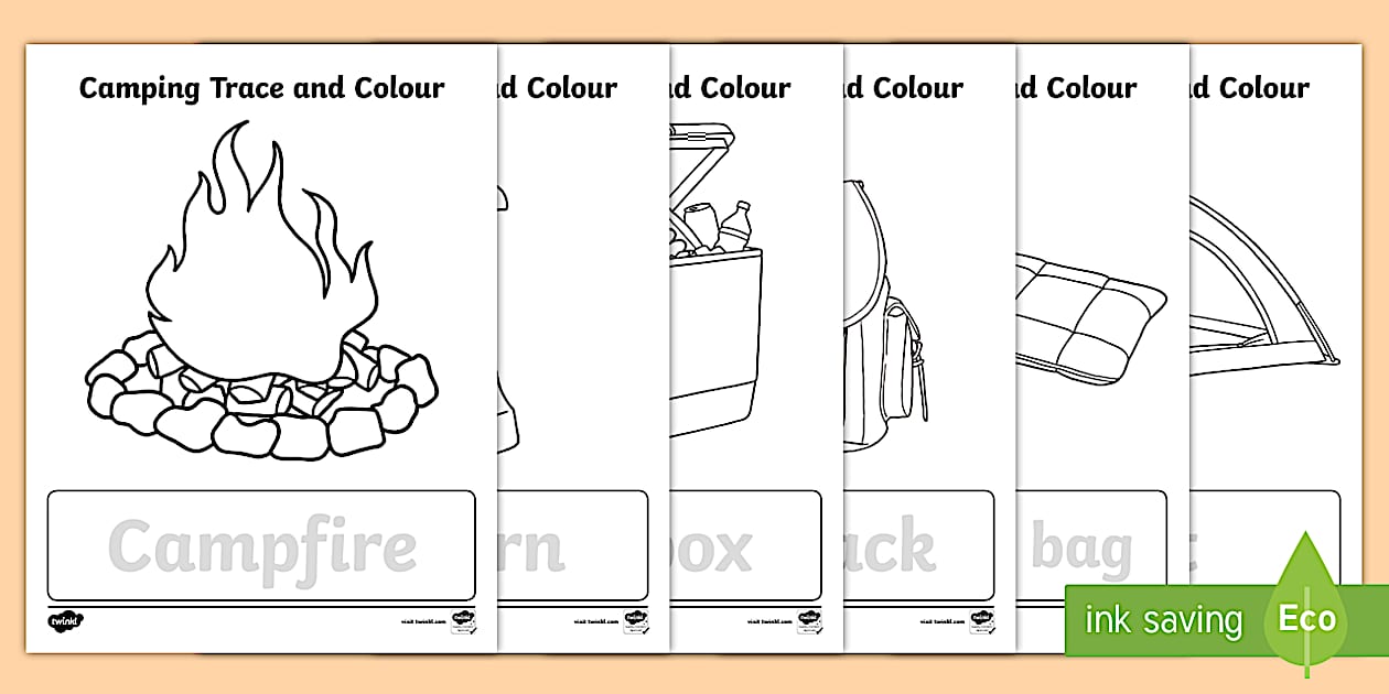 Editable Camping Trace and Colour Worksheets - Twinkl